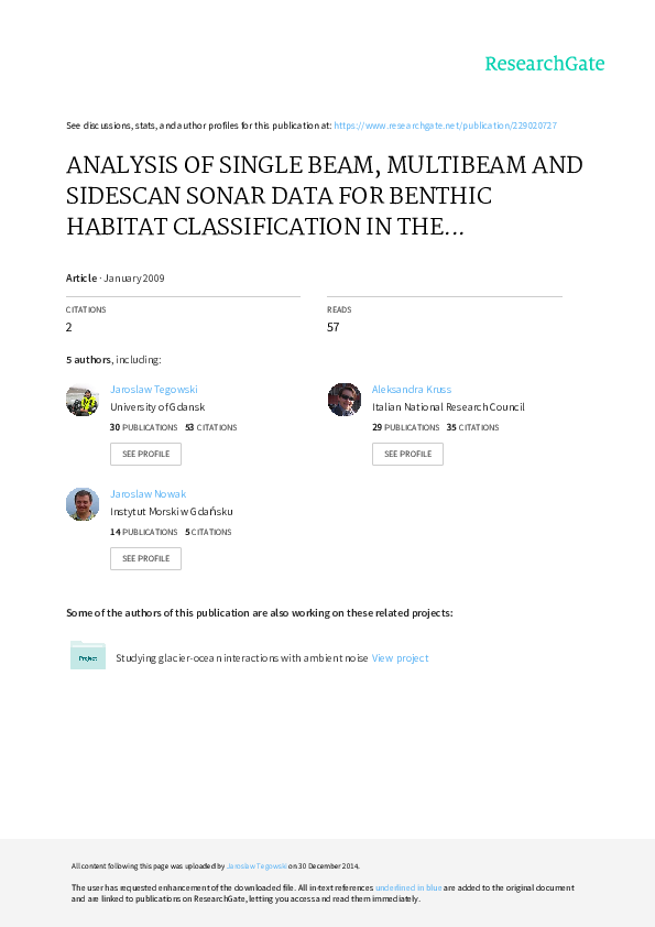 Pdf Analysis Of Single Beam Multibeam And Sidescan Sonar Data For Benthic Habitat