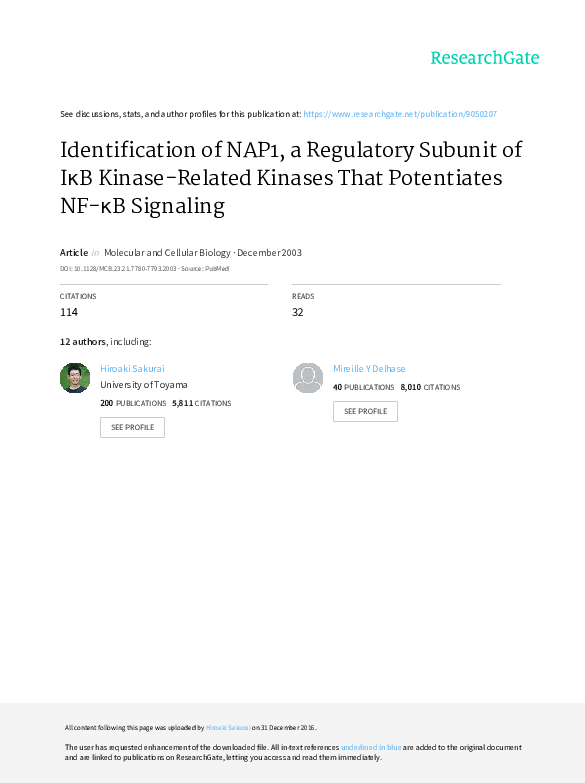 (PDF) Identification of NAP1, a Regulatory Subunit of I {Kappa} B ...