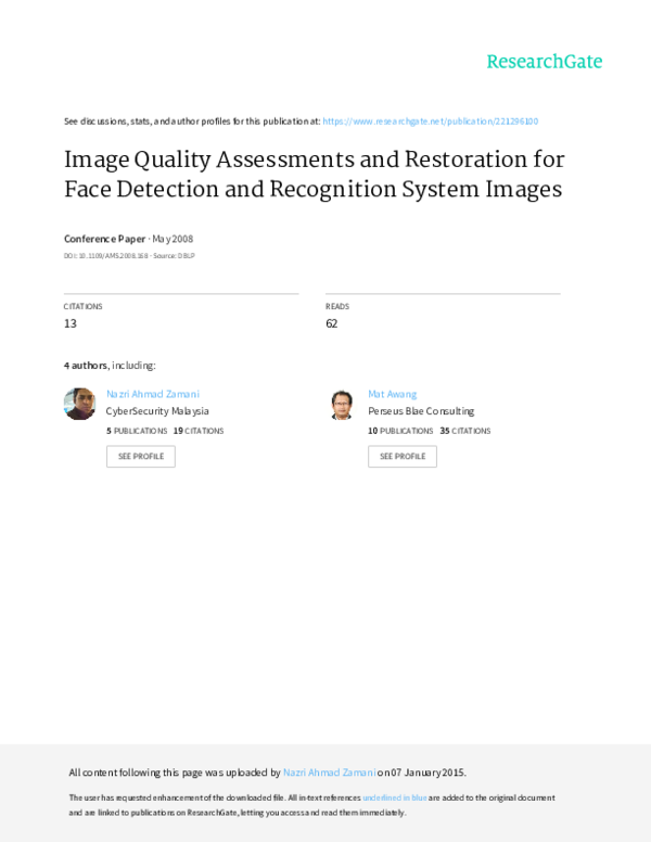 (PDF) Image quality assessments and restoration for face detection and ...