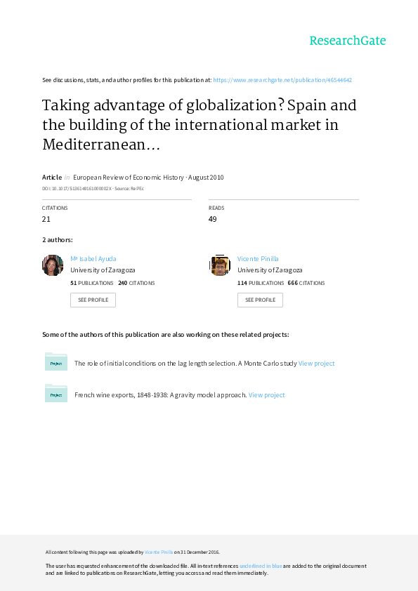 (PDF) Taking advantage of globalization? Spain and the building of the ...