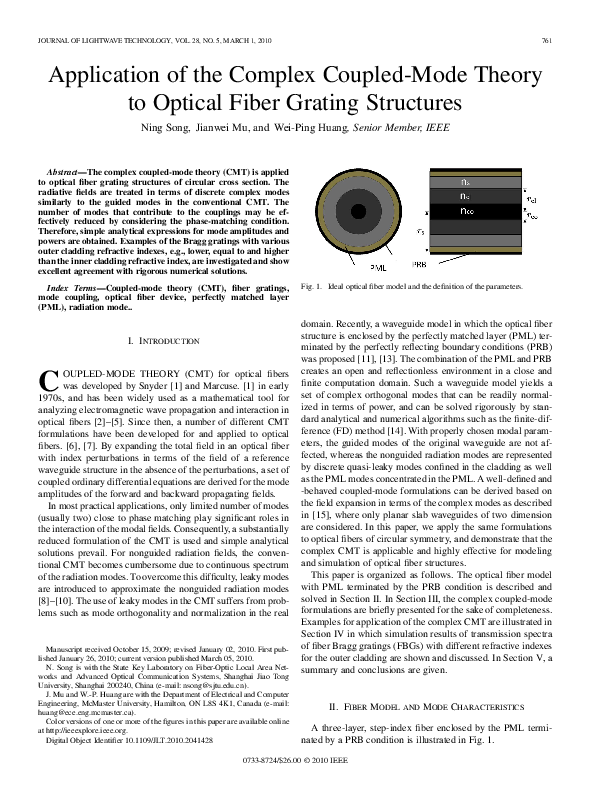 (PDF) Application of the complex coupled-mode theory to optical fiber grating structures