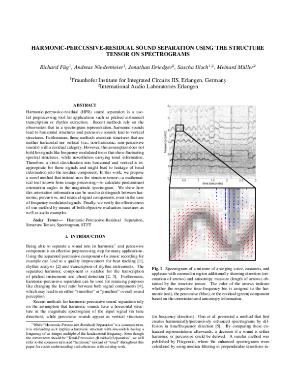 (PDF) HARMONIC-PERCUSSIVE-RESIDUAL SOUND SEPARATION USING THE STRUCTURE TENSOR ON SPECTROGRAMS