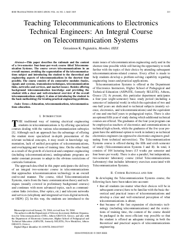 (PDF) Teaching telecommunications to electronics technical engineers ...