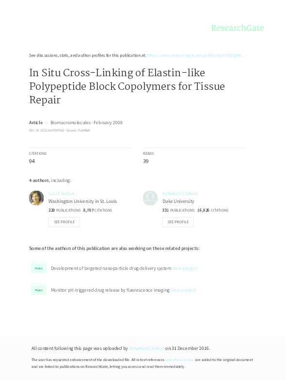 (PDF) In situ cross-linking of elastin-like polypeptide block ...