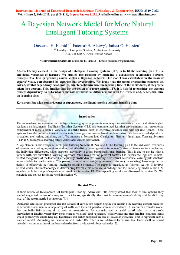 (PDF) A Bayesian Network Model for More Natural Intelligent Tutoring Systems