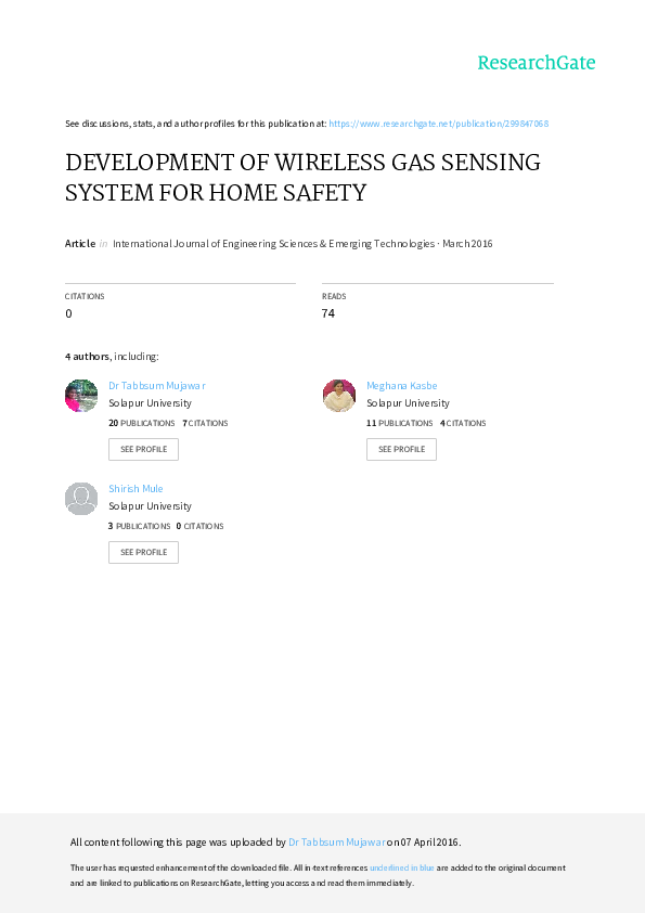 (PDF) DEVELOPMENT OF WIRELESS GAS SENSING SYSTEM FOR HOME SAFETY DEVELOPMENT OF WIRELESS GAS ...