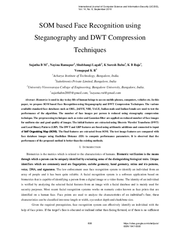(PDF) SOM based Face Recognition using Steganography and DWT Compression Techniques
