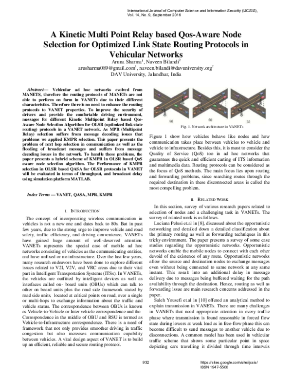 Pdf A Kinetic Multi Point Relay Based Qos Aware Node Selection For Optimized Link State