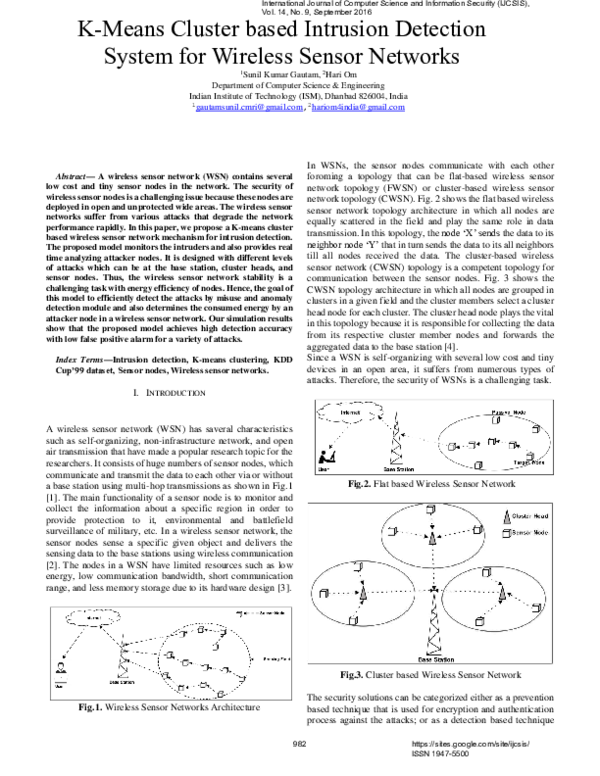 Pdf K Means Cluster Based Intrusion Detection System For Wireless Sensor Networks Journal Of