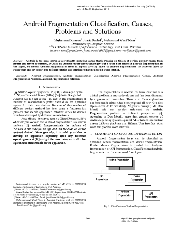 (PDF) Android Fragmentation Classification, Causes, Problems and Solutions