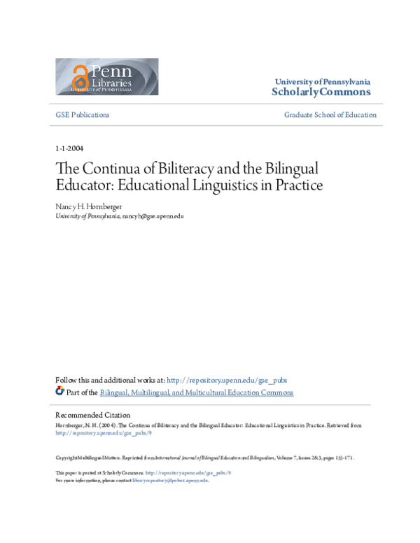 (PDF) The continua of biliteracy and the bilingual educator ...