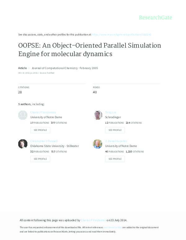 (PDF) OOPSE: An object‐oriented parallel simulation engine for molecular dynamics