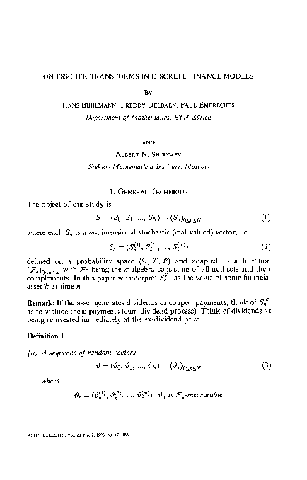 (PDF) On Esscher Transforms in Discrete Finance Models | Albert ...