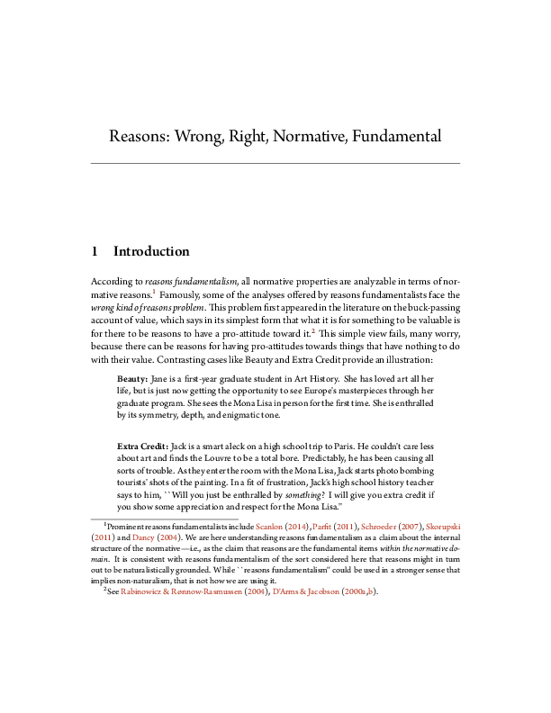 (PDF) Reasons: Wrong, Right, Normative, Fundamental
