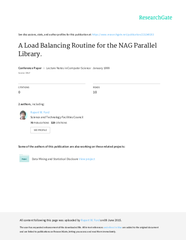 (PDF) A load balancing routine for the NAG parallel library