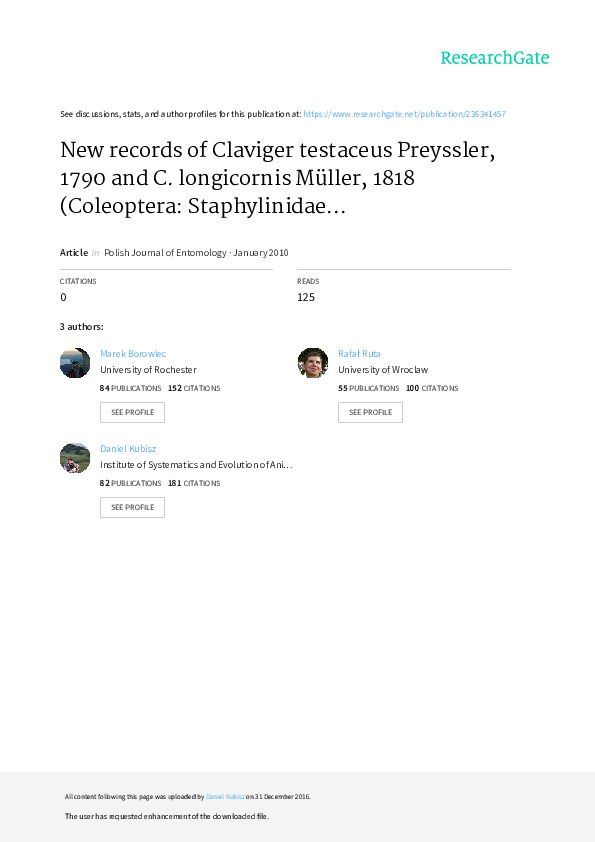 (PDF) New records of Claviger testaceus Preyssler, 1790 and C ...