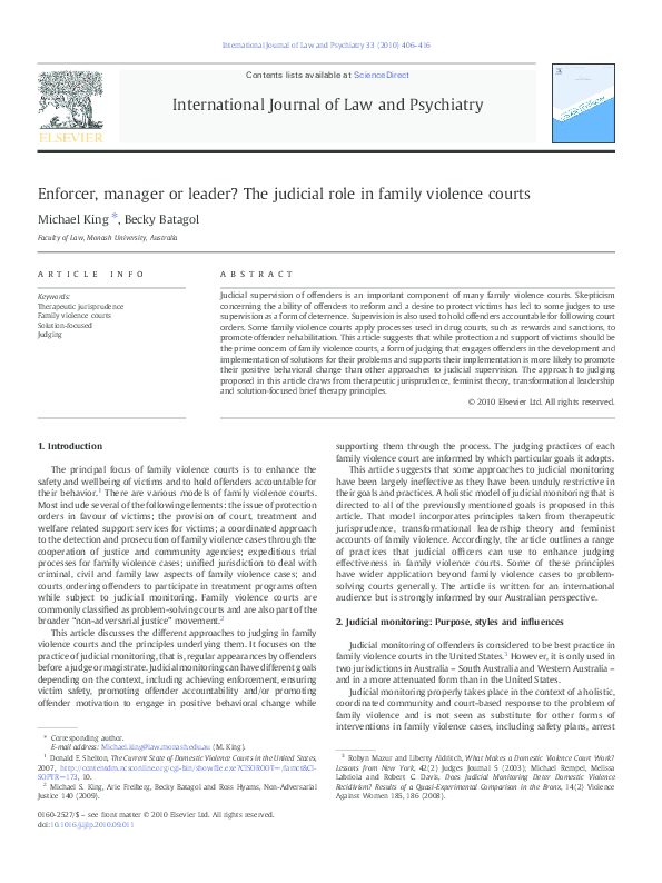 (PDF) Enforcer, manager or leader? The judicial role in family violence ...
