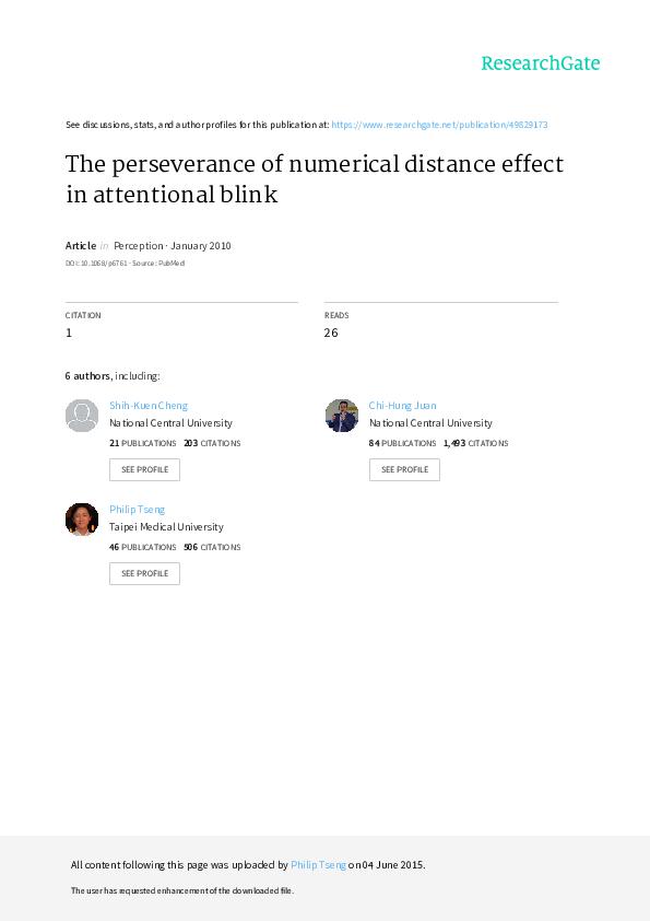 (PDF) The perseverance of numerical distance effect in attentional blink