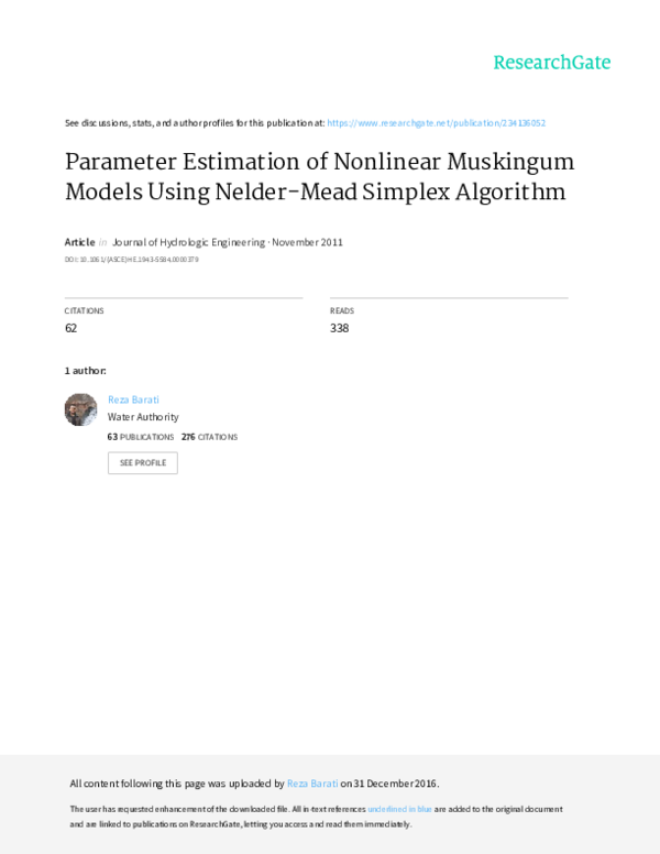 (PDF) Parameter Estimation of the Nonlinear Muskingum Model Using Parameter‐Setting‐Free Harmony ...