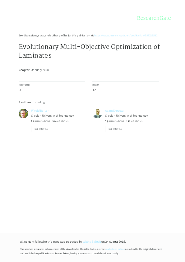 (PDF) Evolutionary Multi-Objective Optimization of Laminates (PDF) Evolutionary Multi-Objective Optimization of Laminates