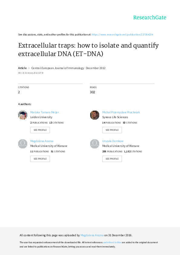 (PDF) Experimental immunology Extracellular Traps: How to isolate and ...