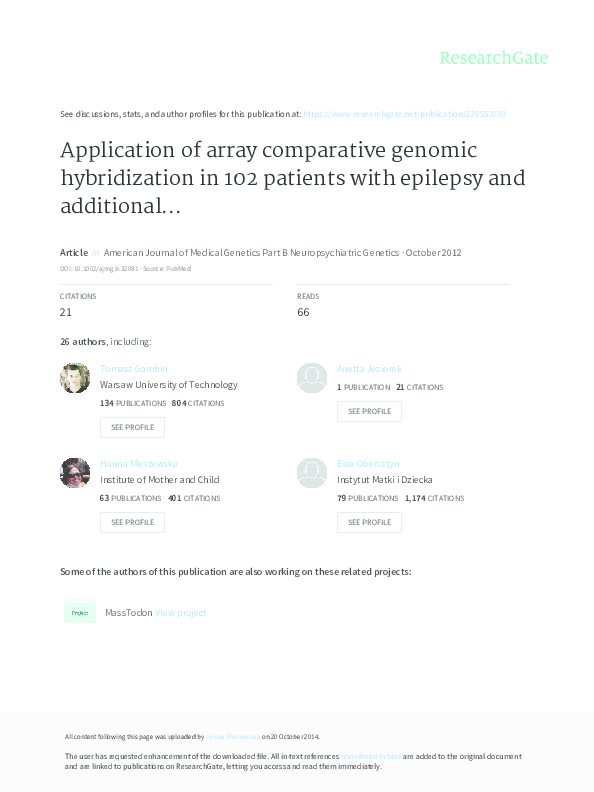 (PDF) Application of array comparative genomic hybridization in 102 patients with epilepsy and ...