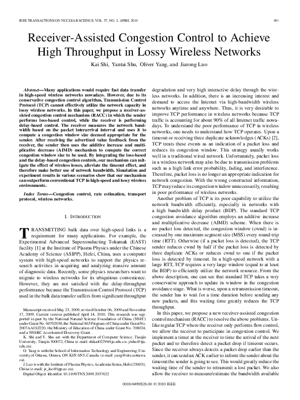 (PDF) Receiver-Assisted Congestion Control to Achieve High Throughput in Lossy Wireless Networks