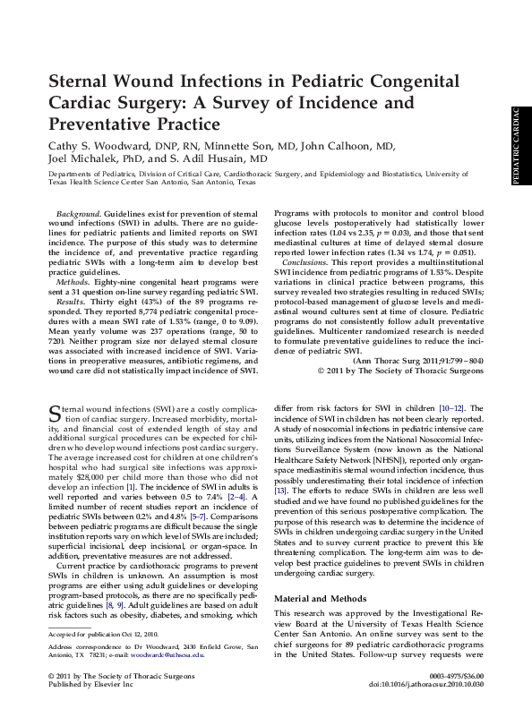 (PDF) Sternal Wound Infections in Pediatric Congenital Cardiac Surgery ...