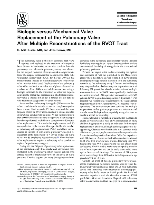 (PDF) Biologic versus Mechanical Valve Replacement of the Pulmonary ...