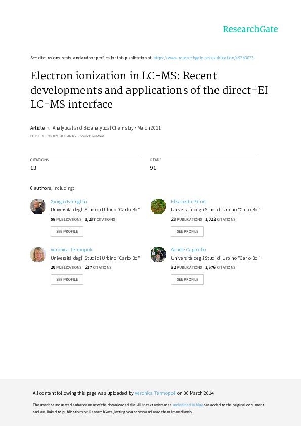 (PDF) Electron ionization in LC-MS: recent developments and ...