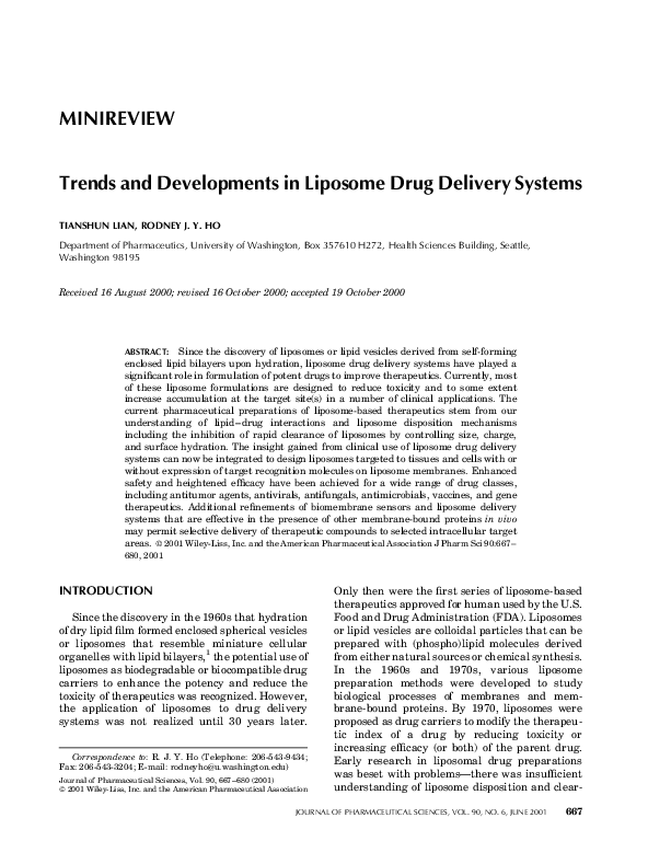 (PDF) Trends and developments in liposome drug delivery systems