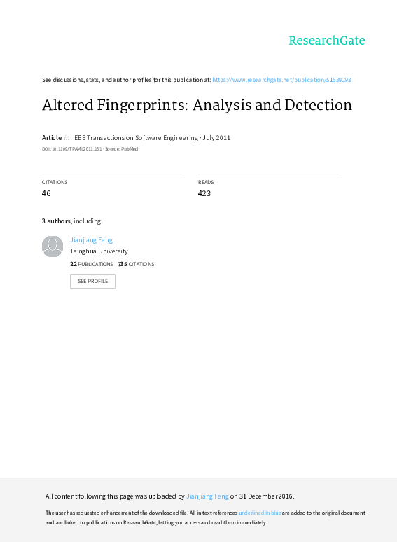 (PDF) Altered Fingerprints: Analysis and Detection