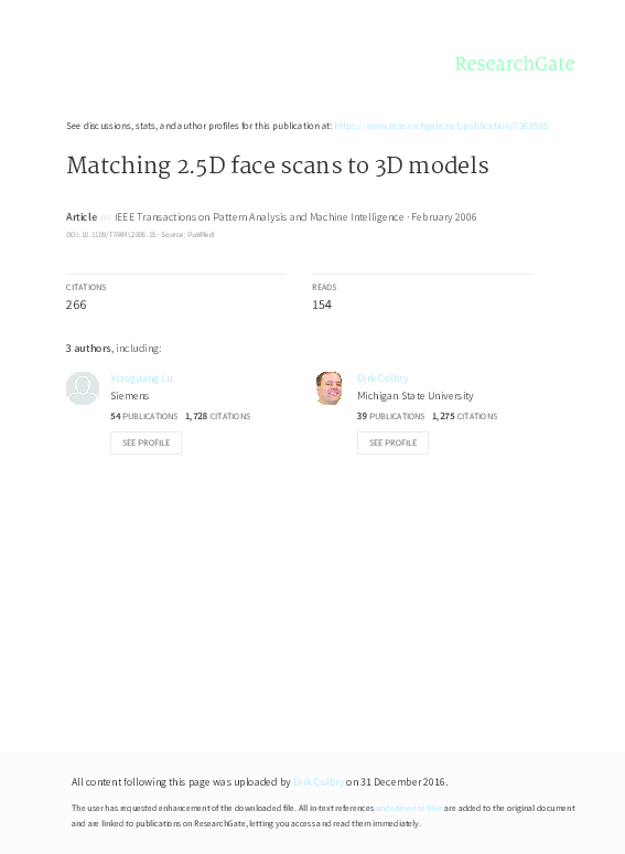 (PDF) Matching 2.5D face scans to 3D models