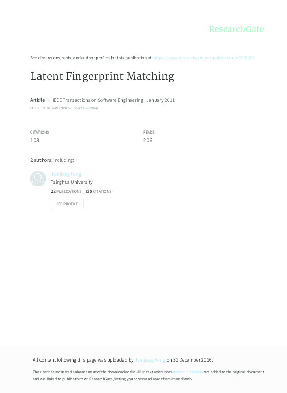 (PDF) Latent Fingerprint Matching