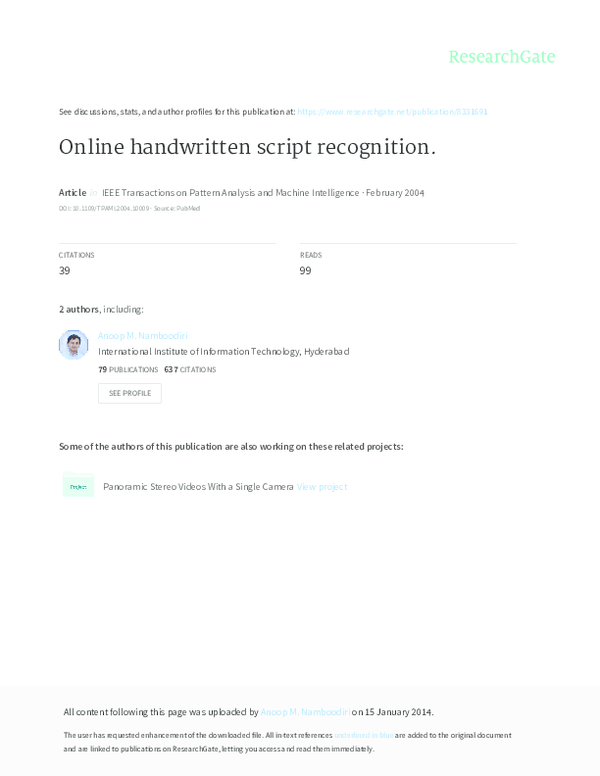 (PDF) Online handwritten script recognition