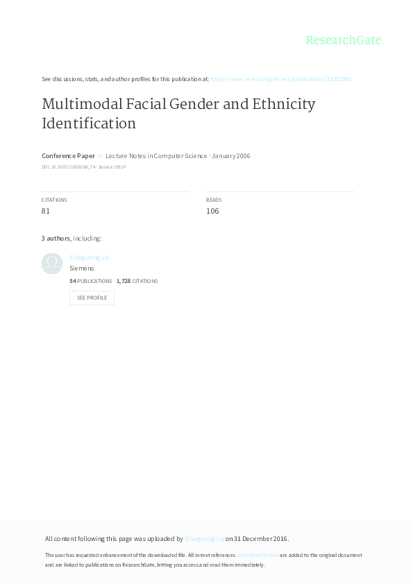(PDF) Multimodal Facial Gender and Ethnicity Identification