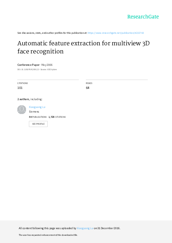 Pdf Automatic Feature Extraction For Multiview 3d Face Recognition Anil Jain