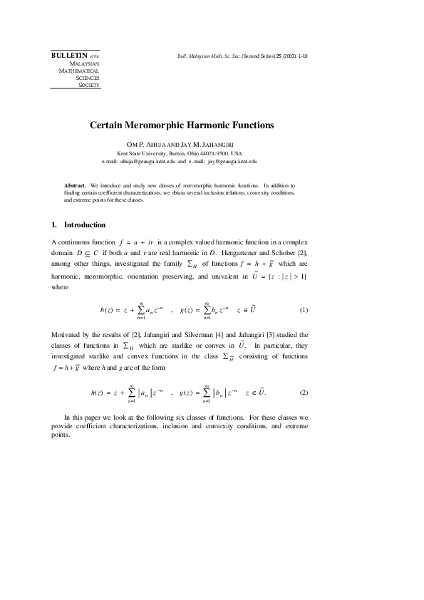 (PDF) Certain Meromorphic Harmonic Functions