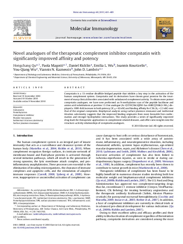 (PDF) Novel analogues of the therapeutic complement inhibitor ...