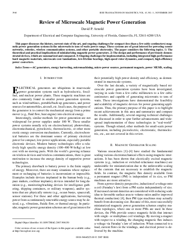 (PDF) Review of microscale magnetic power generation