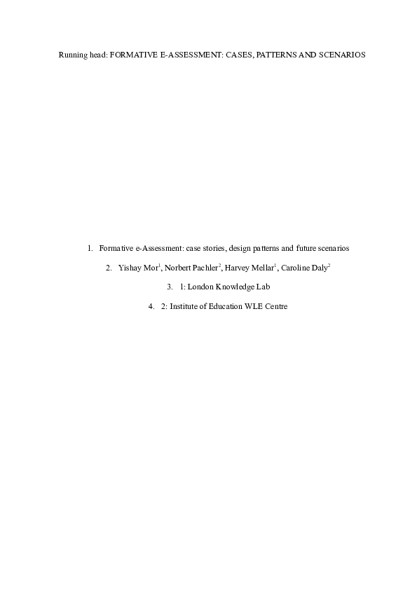 (PDF) Formative E-Assessment: Case Stories, Design Patterns