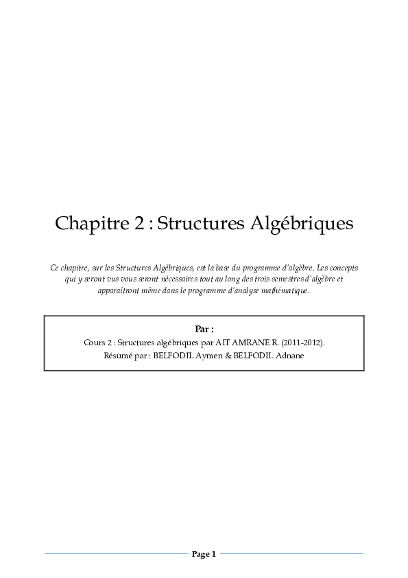 (PDF) Chapitre 2 : Structures Algébriques