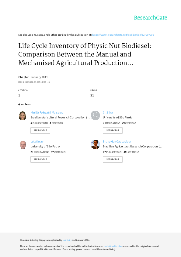 (PDF) Life Cycle Inventory of Physic Nut Biodiesel: Comparison Between ...