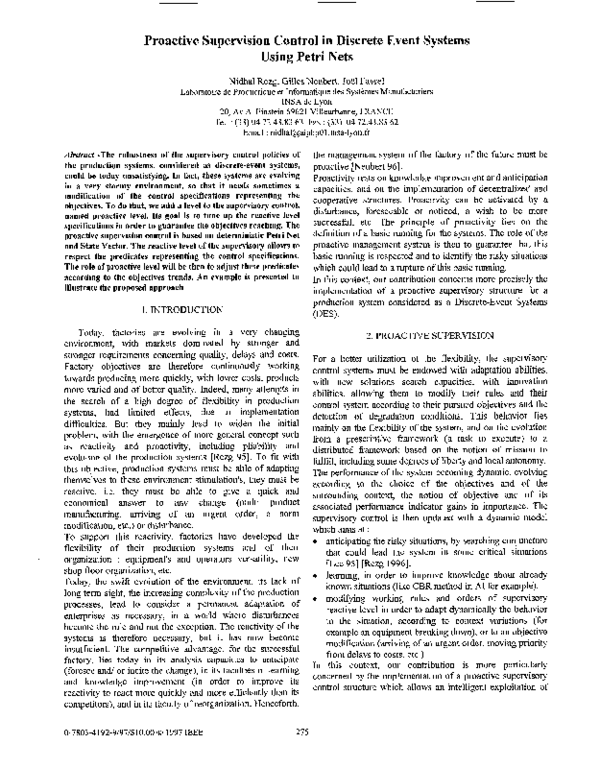 (PDF) Proactive supervision control in discrete event systems using Petri nets