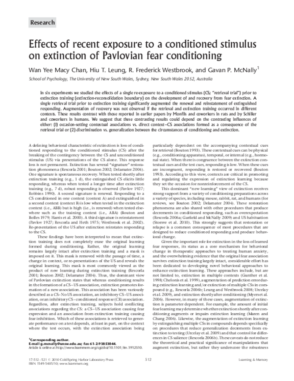 (PDF) Effects of recent exposure to a conditioned stimulus on ...