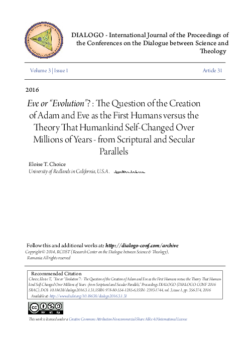(PDF) Eve or Evolution " ? : The Question of the Creation of Adam and ...