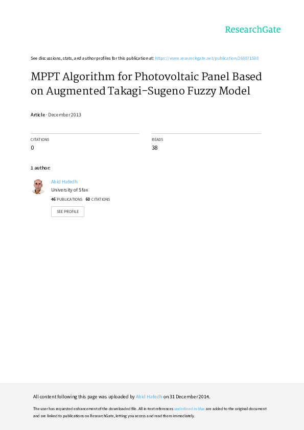 (PDF) MPPT Algorithm for Photovoltaic Panel Based on Augmented Takagi ...