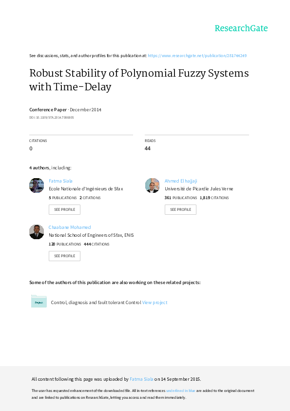(PDF) Robust stability of polynomial fuzzy systems with time-delay