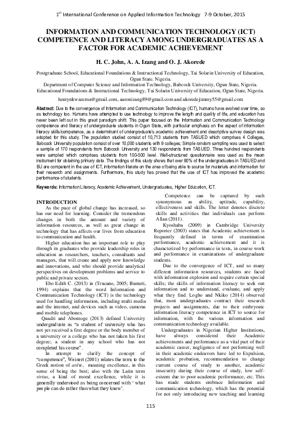 (PDF) Information and Communication Technology (ICT) Competence and ...