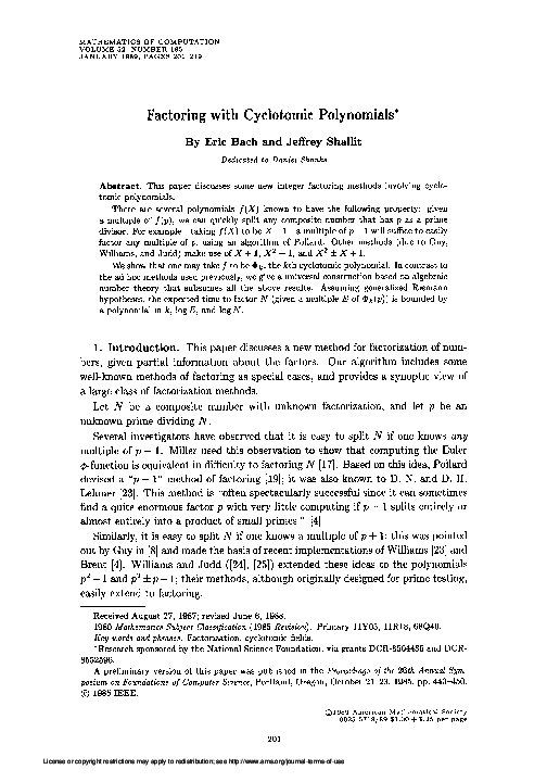 (PDF) Factoring with cyclotomic polynomials.